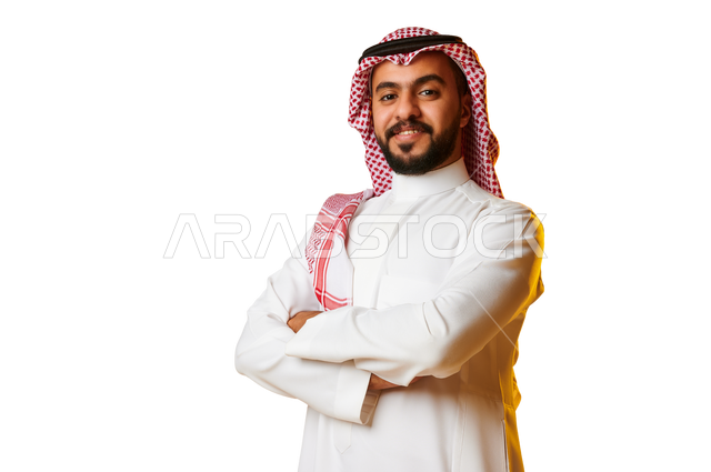 Portrait of a Saudi Arabian Gulf man wearing traditional Saudi dress ...