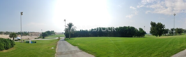 Panorama image of the Aramco golf course in the city of Dhahran, Saudi ...