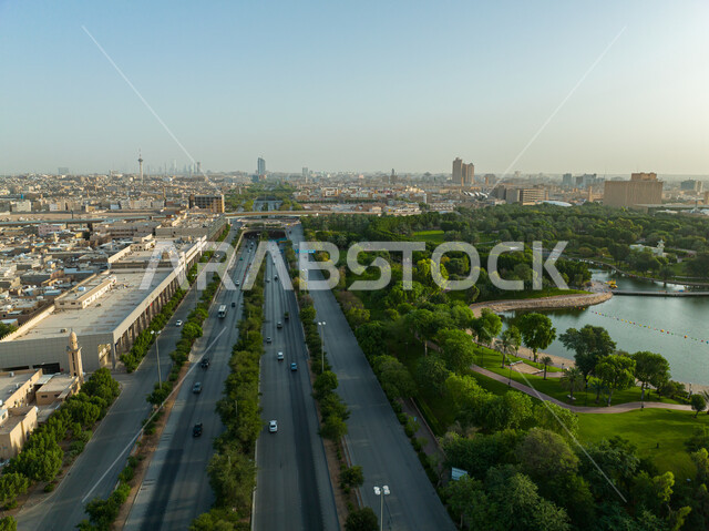 Aerial photo from above of Peace Park Lake in Riyadh, Saudi Arabia ...