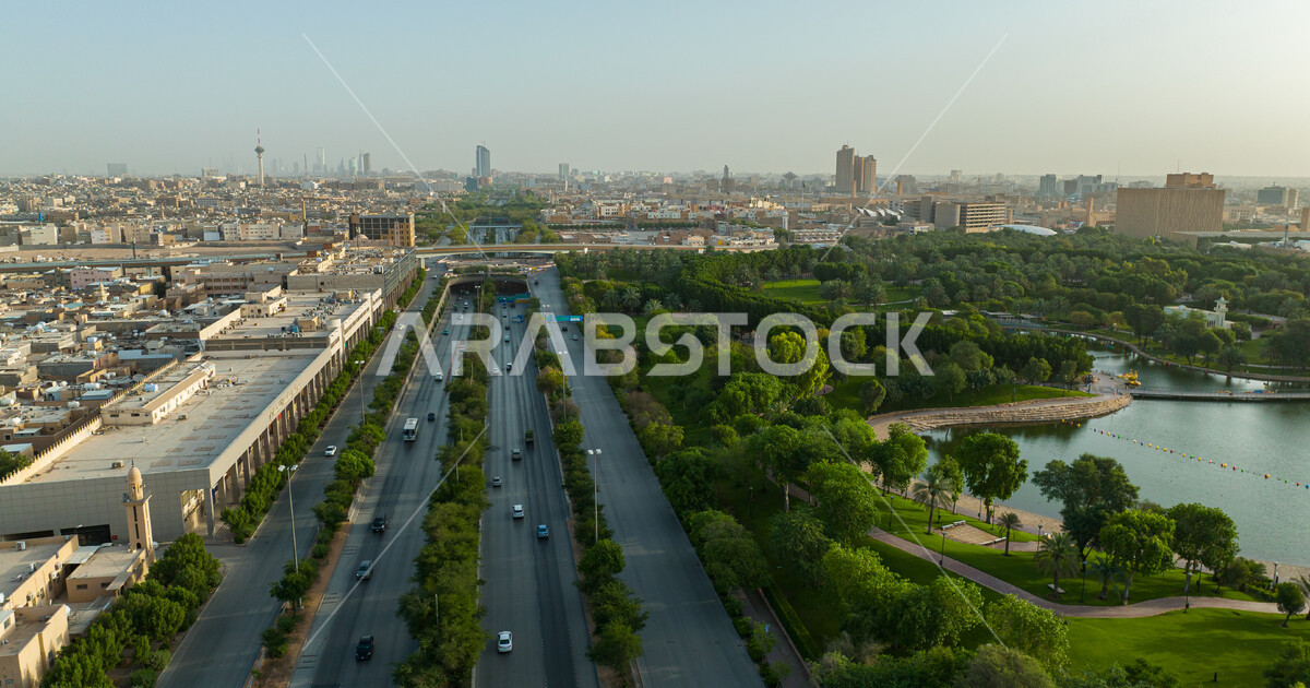 Aerial photo from above of Peace Park Lake in Riyadh, Saudi Arabia ...