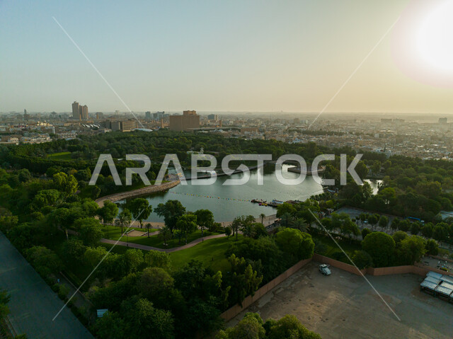 Aerial photo from above of Peace Park Lake in Riyadh, Saudi Arabia ...