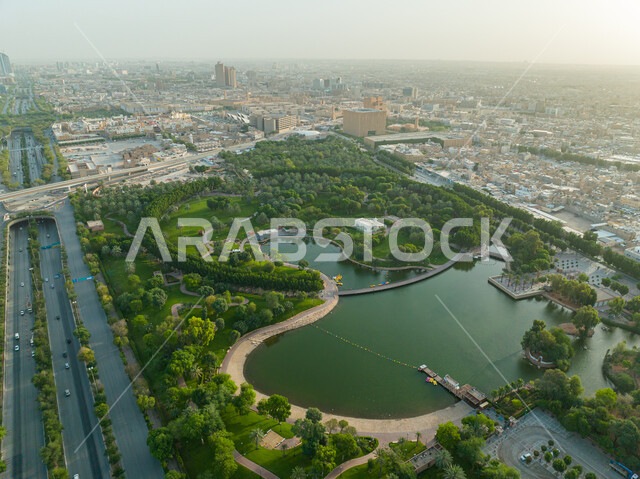 Aerial photo from above of Peace Park Lake in Riyadh, Saudi Arabia ...