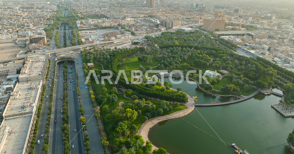 Aerial photo from above of Peace Park Lake in Riyadh, Saudi Arabia ...