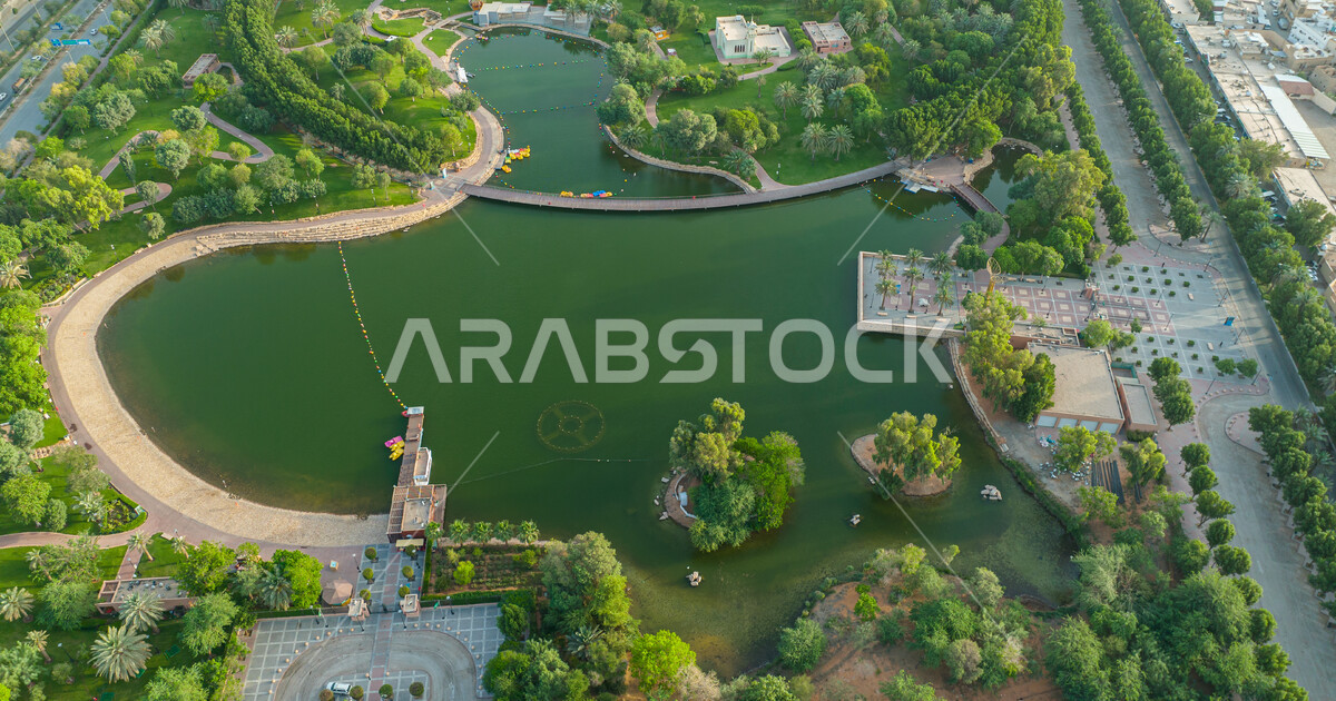 Aerial photo from above of Peace Park Lake in Riyadh, Saudi Arabia ...