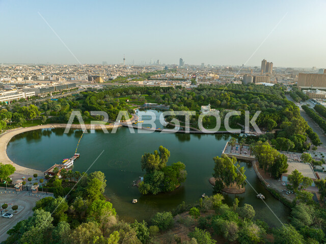 Aerial photo from above of Peace Park Lake in Riyadh, Saudi Arabia ...