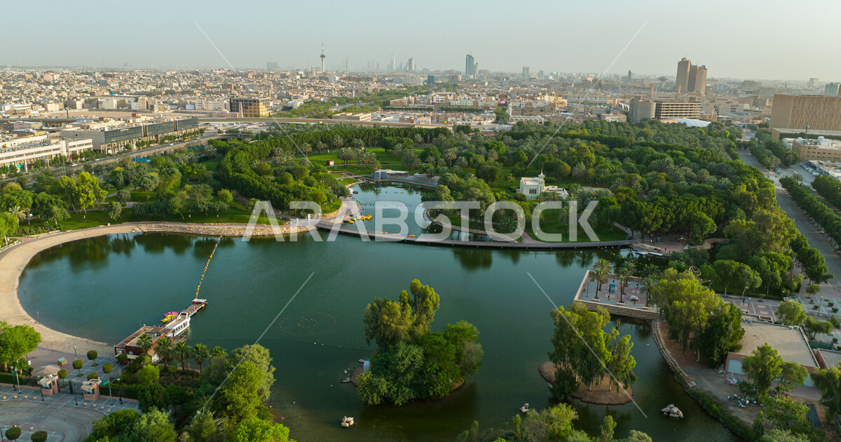 Aerial photo from above of Peace Park Lake in Riyadh, Saudi Arabia ...