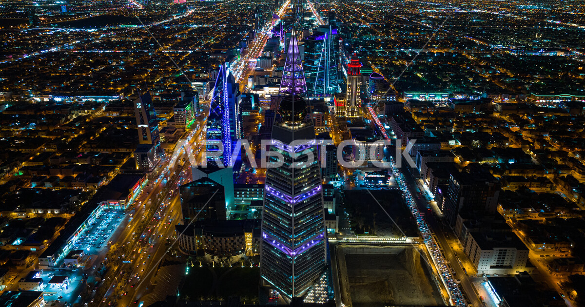 The city of Riyadh at night, towers and skyscrapers, the capital of ...