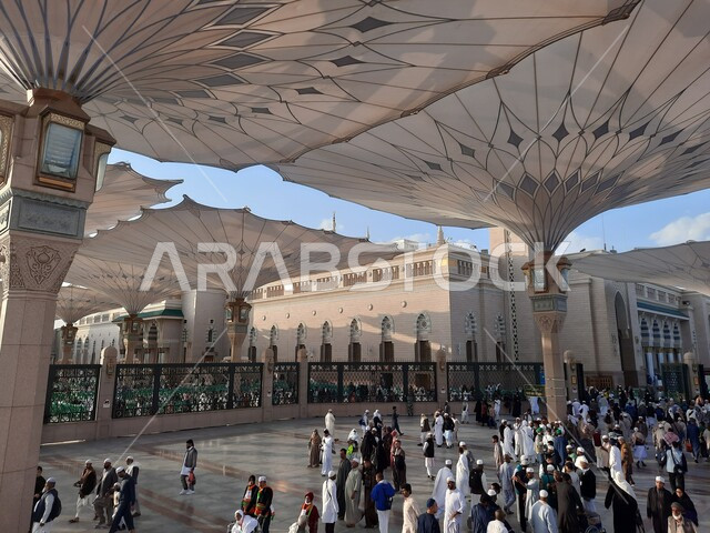 The square of the Prophet’s Mosque in Medina, Saudi Arabia, the Prophet ...