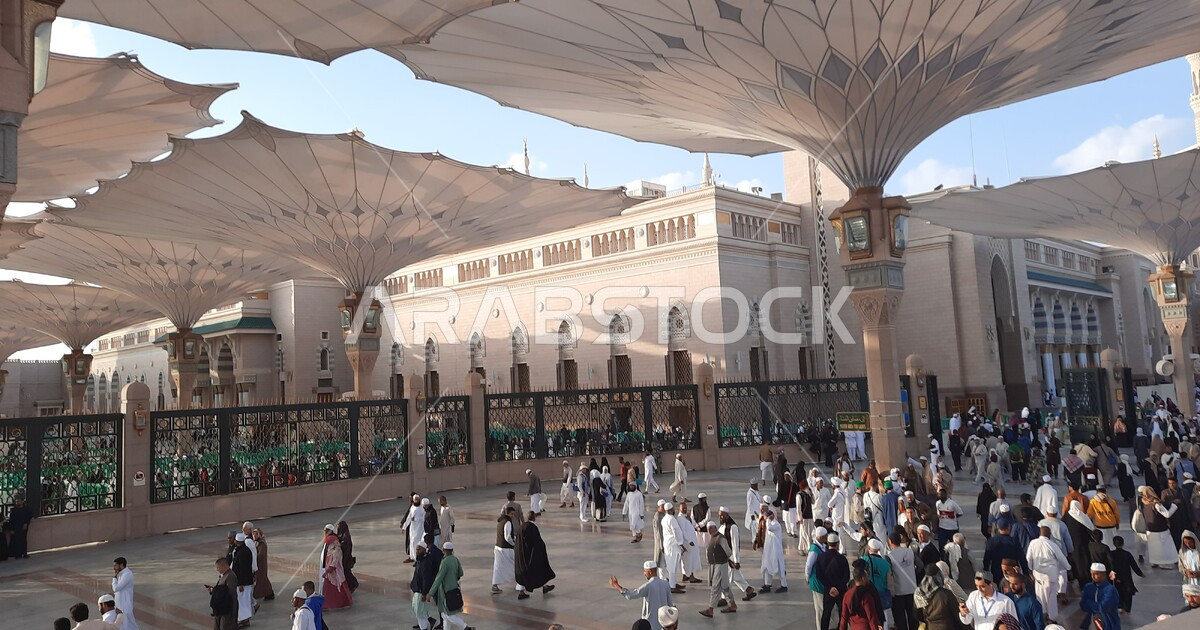 The square of the Prophet’s Mosque in Medina, Saudi Arabia, the Prophet ...