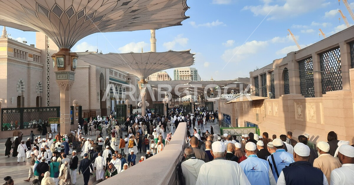 The square of the Prophet’s Mosque in Medina, Saudi Arabia, the Prophet ...