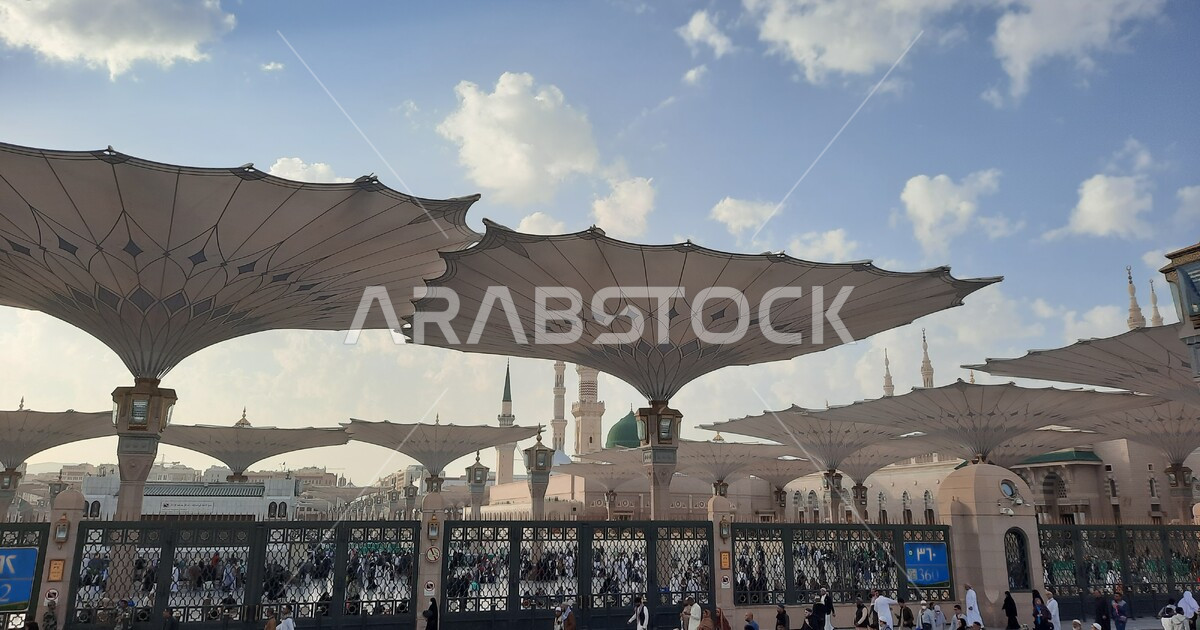 The square of the Prophet’s Mosque in Medina, Saudi Arabia, the Prophet ...