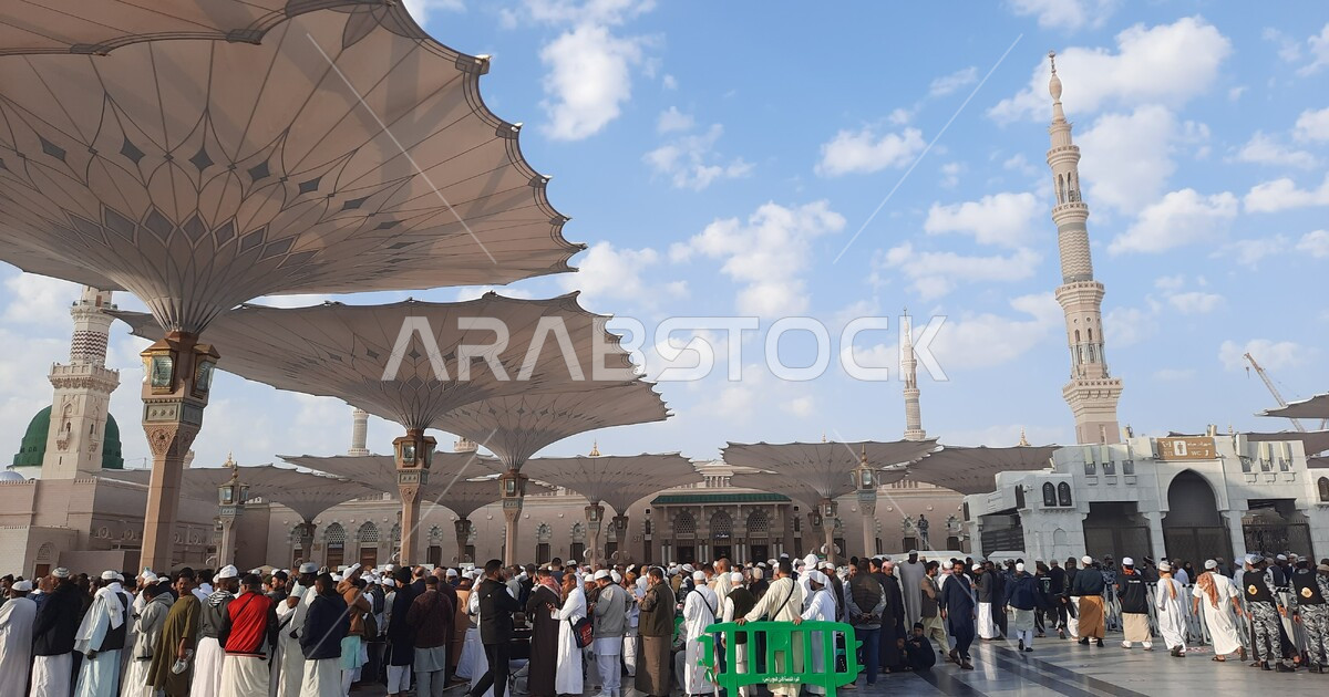 The square of the Prophet’s Mosque in Medina, Saudi Arabia, the Prophet ...
