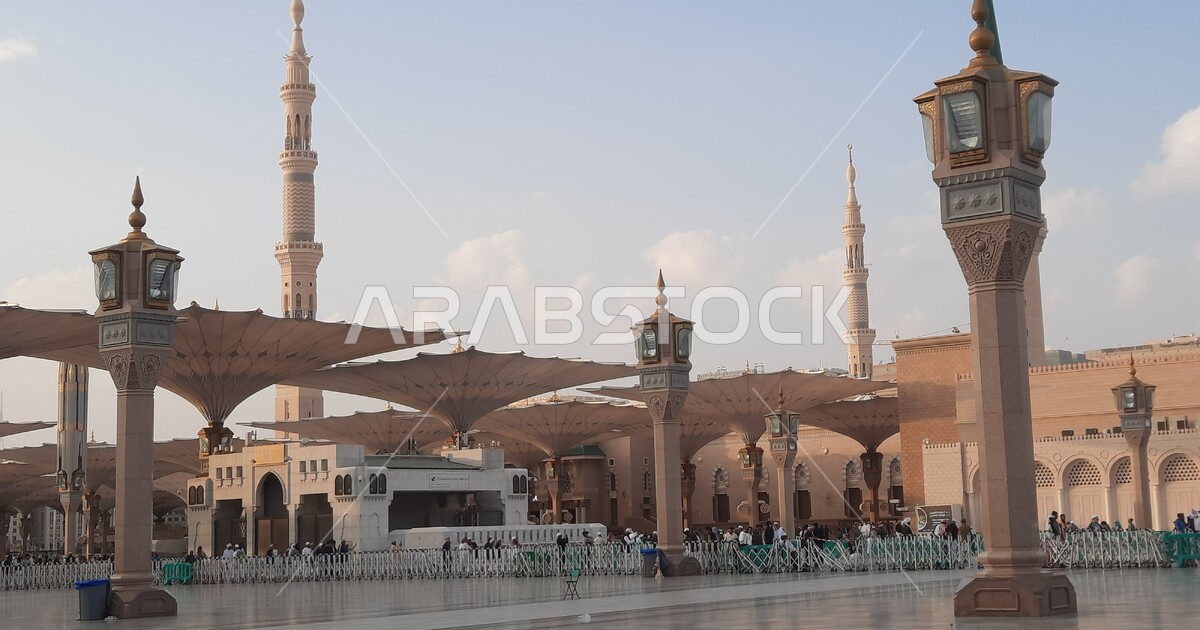 The square of the Prophet’s Mosque in Medina, Saudi Arabia, the Prophet ...