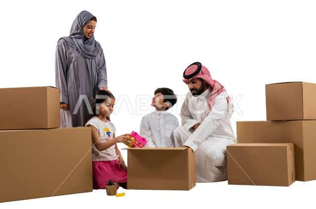 Cardboard boxes and containers, moving to a new home, a portrait of a ...