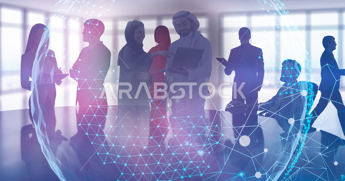 A Saudi Gulf Arab team in a business meeting inside the company's ...