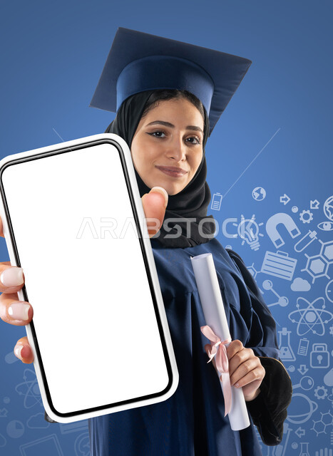 Portrait of a Saudi Arab Gulf student wearing graduation clothes and ...