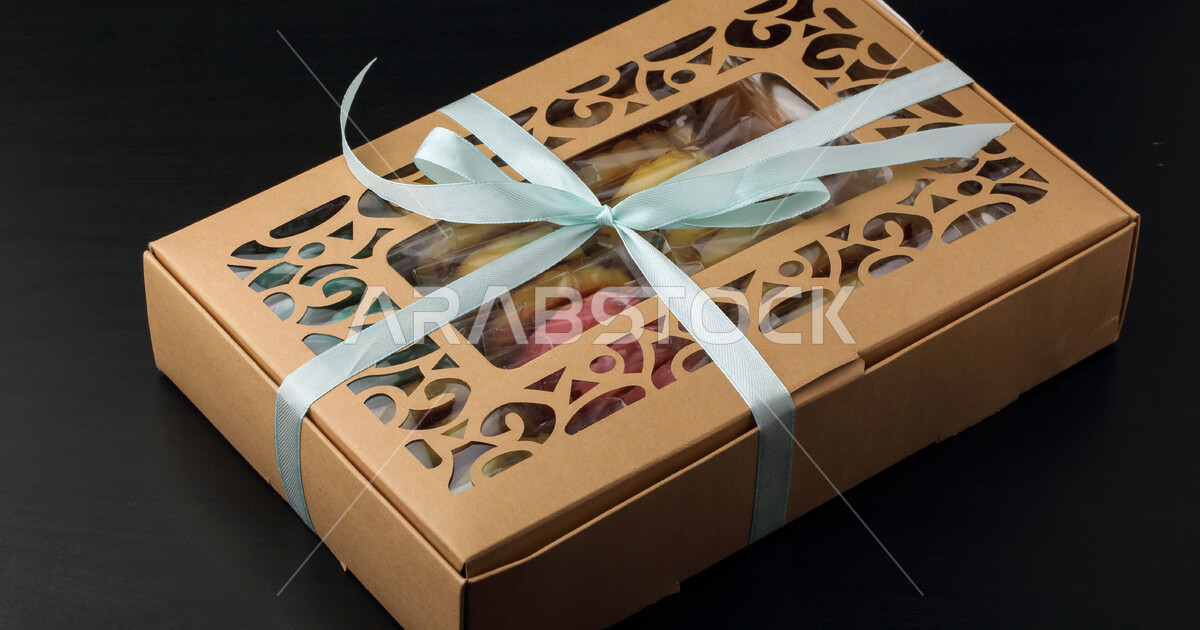 Wooden box for date maamoul, colorful square shape, fragile popular ...