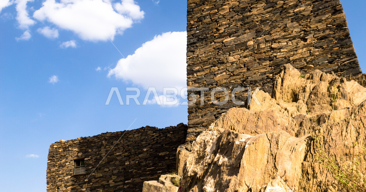 An ancient stone castle with ancient Arab architecture in Maysan ...
