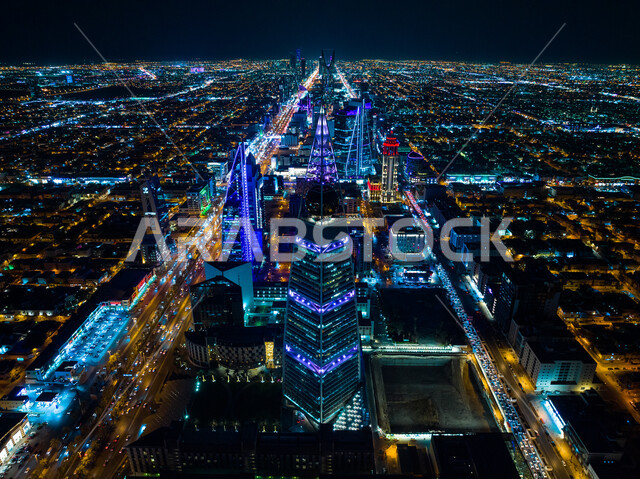 Aerial photograph of the night view of the Al-Faisaliah Tower in the ...