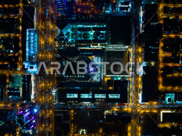 Aerial photograph of the night view of the Al-Faisaliah Tower in the ...
