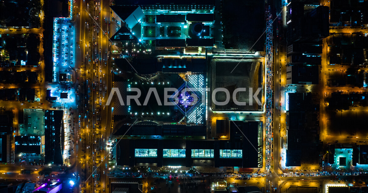 Aerial photograph of the night view of the Al-Faisaliah Tower in the ...