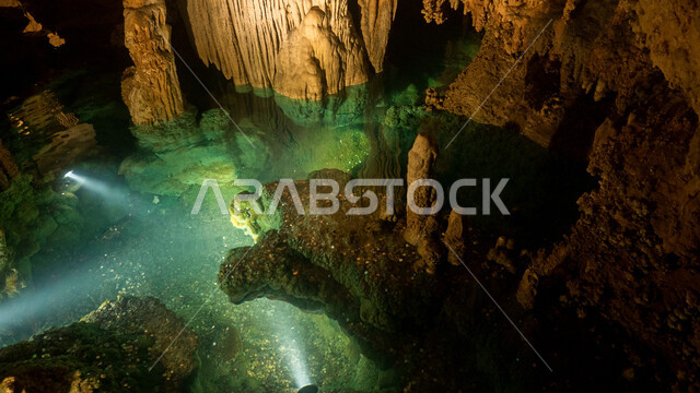 A close-up of a stone cave, an ancient archaeological cave, heritage ...