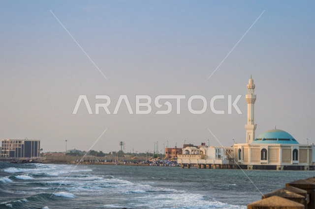 Al-Rahma Mosque floating on the sea, Jeddah landmarks in Saudi Arabia ...