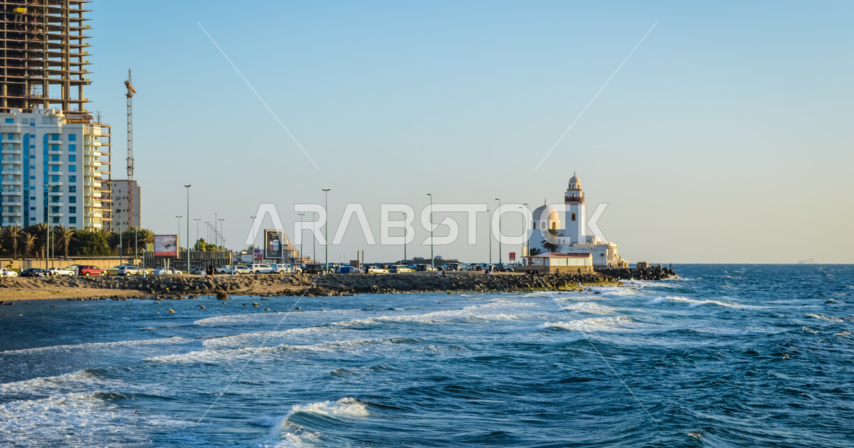 Cityscape Old Corniche of the Jeddah Sea overlooking the Red Sea, the ...