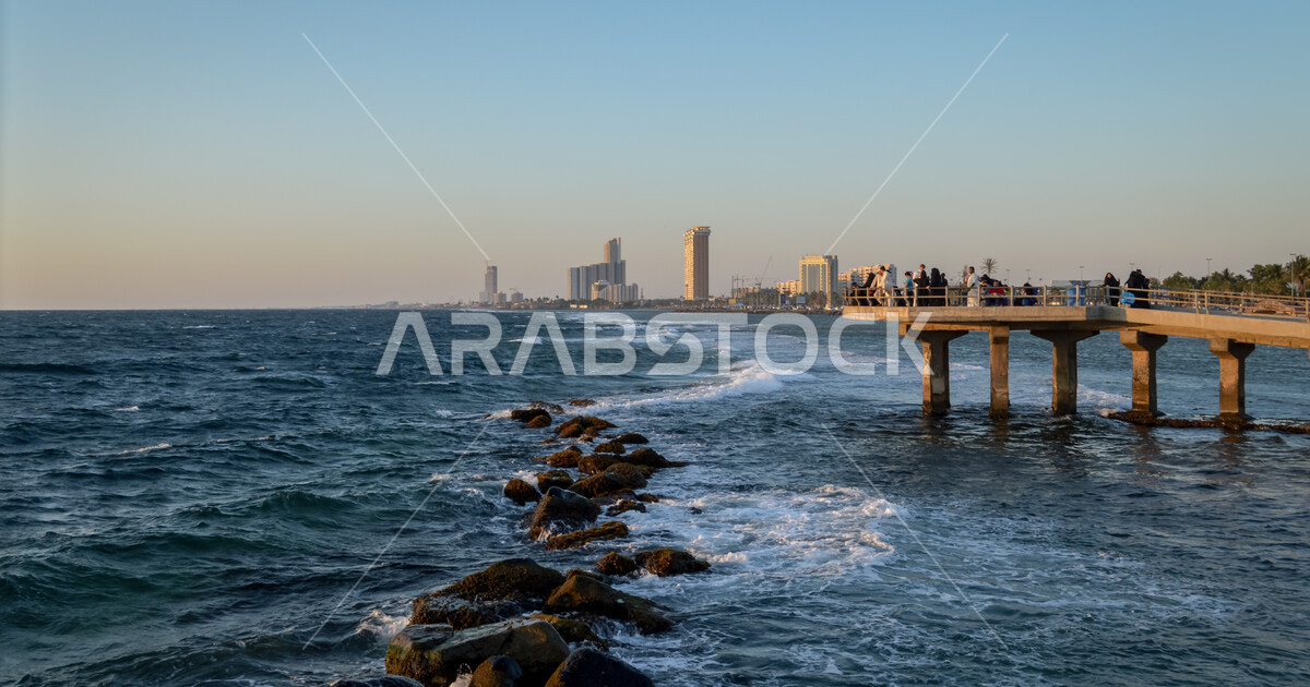 Cityscape Old Corniche of the Jeddah Sea overlooking the Red Sea, the ...
