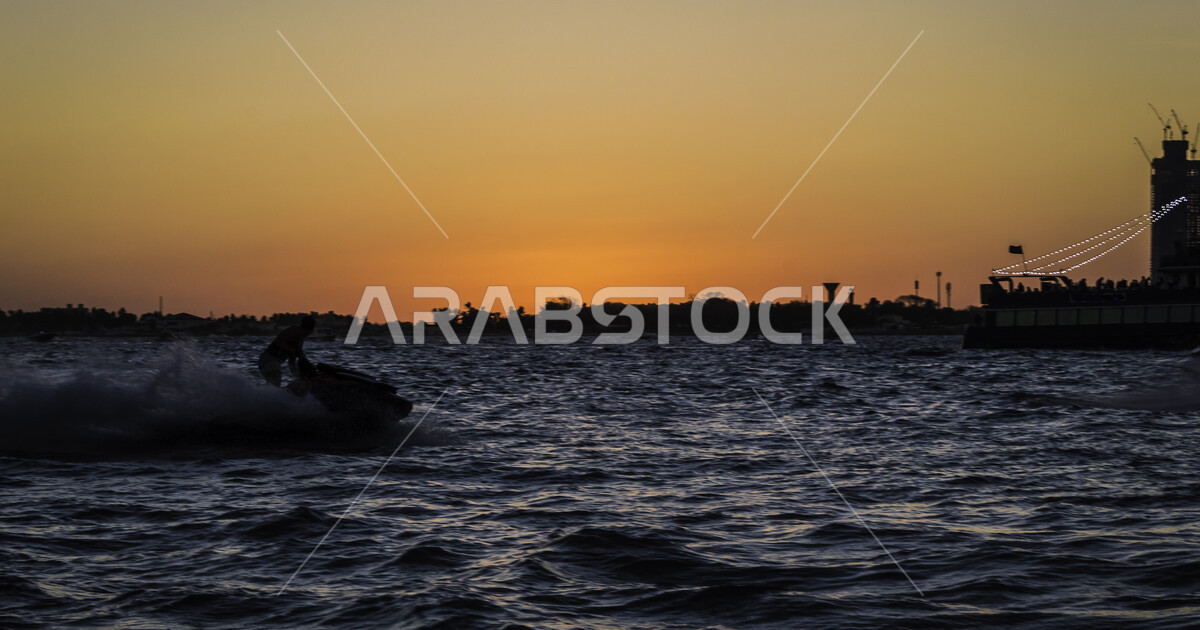 Sunset and sunrise on the shore of the Arabian Sea in Jeddah, sunset ...