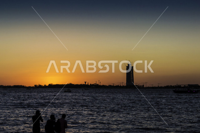 Sunset and sunrise on the shore of the Arabian Sea in Jeddah, sunset ...