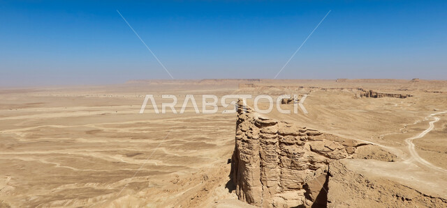 Aerial photo of the Tuwaiq mountain range in Riyadh, Saudi Arabia, the ...