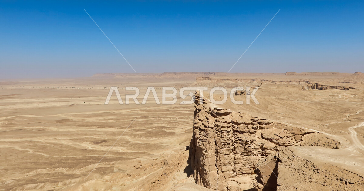 Aerial photo of the Tuwaiq mountain range in Riyadh, Saudi Arabia, the ...