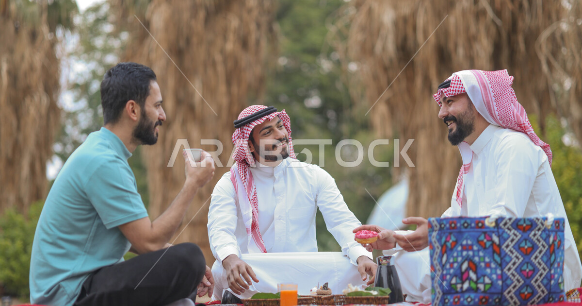 Young Saudi Gulf Arabs spending fun times in a public park, youth ...