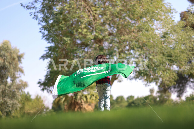 A depiction from the back of a Saudi Arabian Gulf boy wearing the flag ...