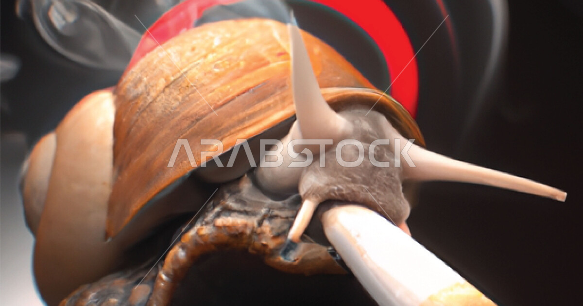 Close up of snail bug, cigarette smoke, wild bug, misty cloud, black ...