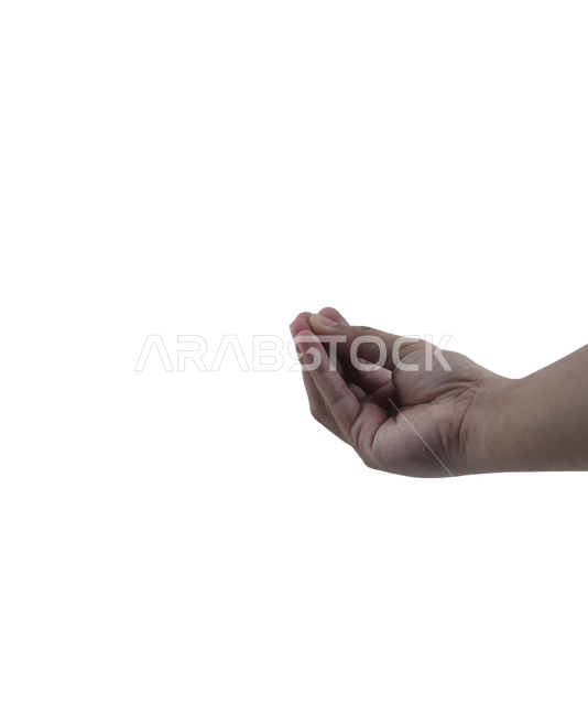 A hand on a white background, the concept of sign language, a non-vocal ...