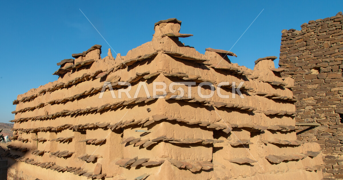 Old mud traditional houses in Asir, Saudi Arabia, ancient historical ...