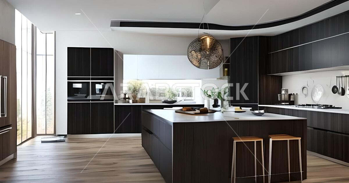 Interior design of a kitchen inside an apartment in a luxury ...