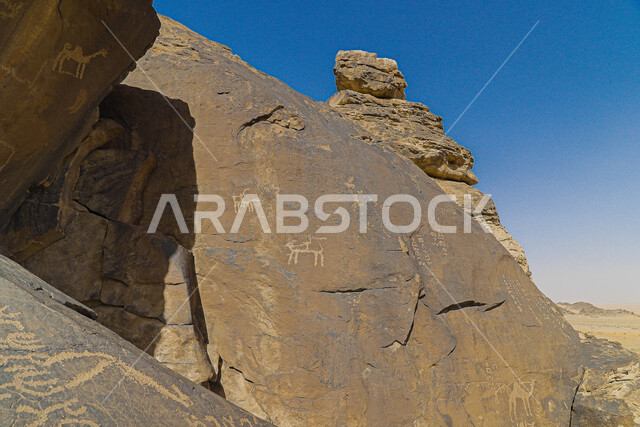Historical inscriptions on the rocks in Jubbah in the city of Hail ...
