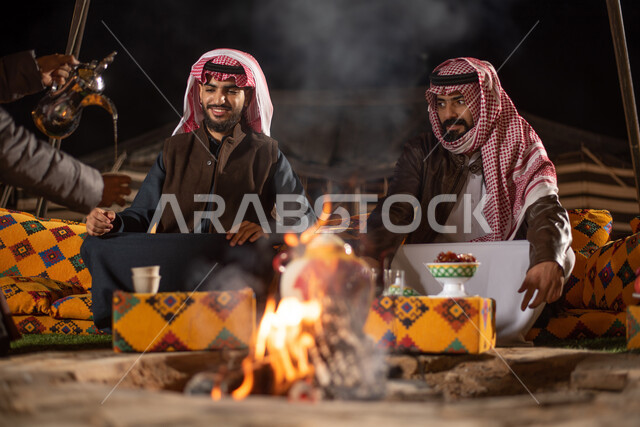 Popular tents in the deserts of Saudi Arabia, Arab hospitality, serving ...