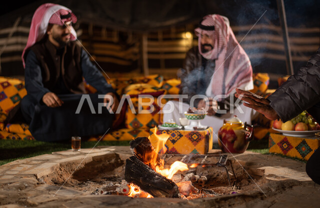 A popular Arab camping session, a youth camping atmosphere at night in ...