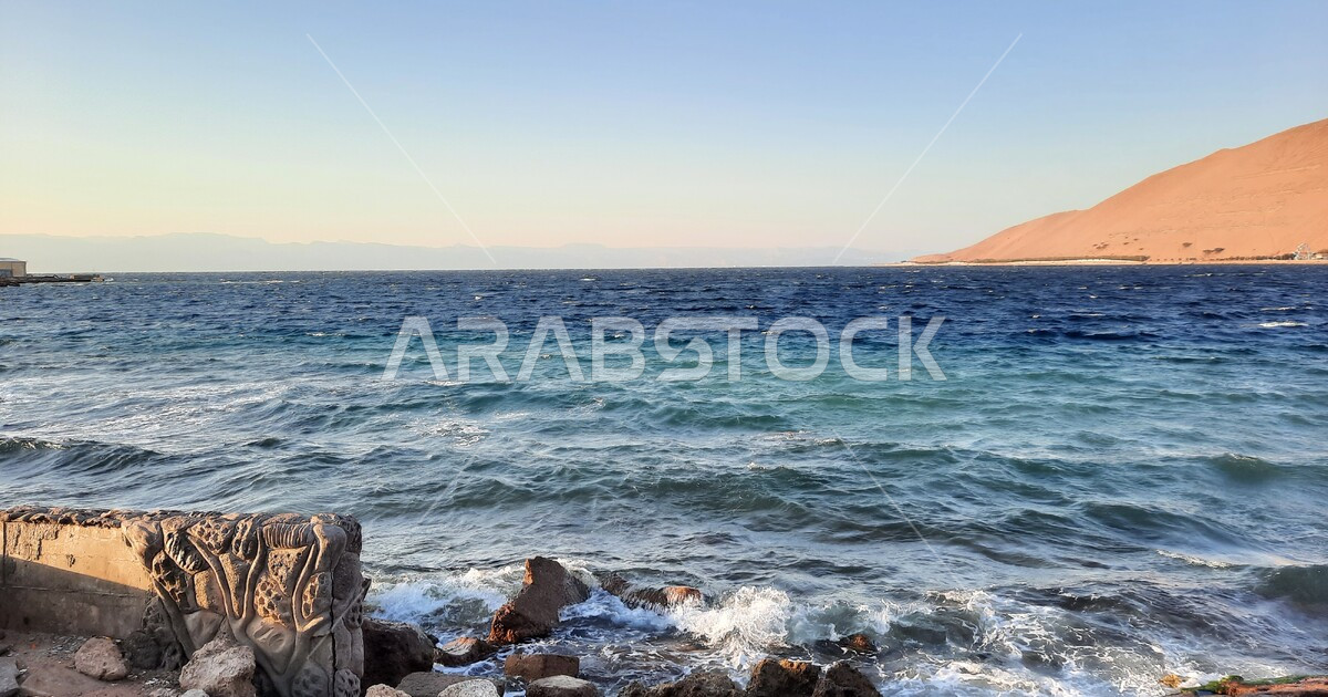 A close-up of Haql Beach in the city of Tabuk, Haql Governorate in the ...
