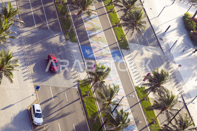 A top view of the Corniche Road in Jeddah, Al-Shati Street, Jeddah, car ...
