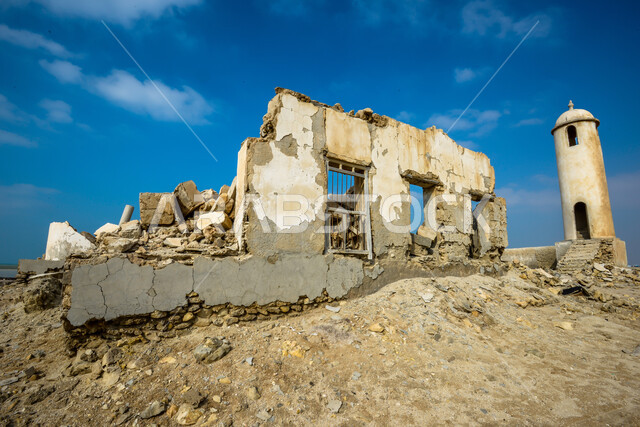 The old village of Mufair in Qatar, shattered stone buildings, ancient ...