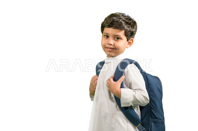 Portrait of a Saudi Arabian Gulf school student wearing a school ...