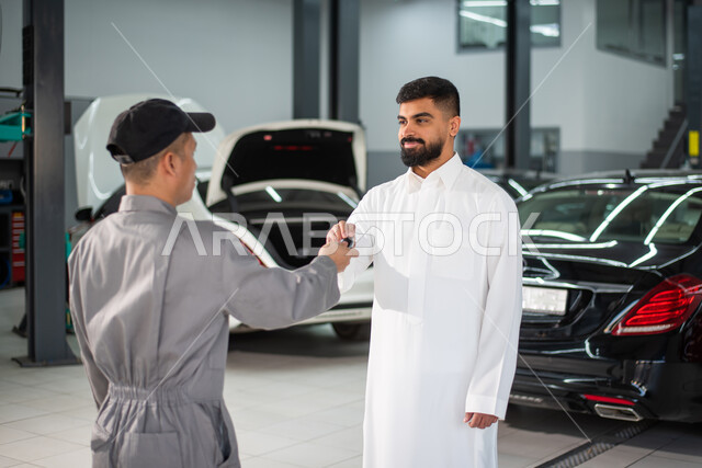 Transportation and maintenance repair center, gestures indicating ...