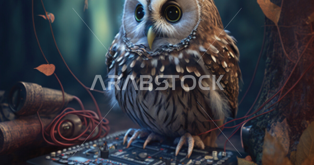 owl standing over a computer keyboard, artificial intelligence, 3D ...