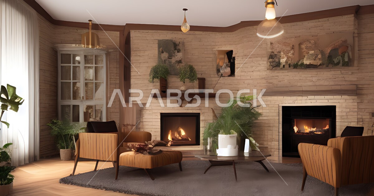 غرفة معيشة بتصاميم عصرية جذابة، ديكورات واشكال خشبية حديثة، أثاث منزلي ...