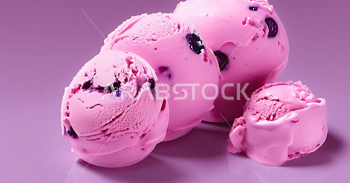 كرات الايس كريم المزين بحبات التوت الاسود، ايس كريم بنكهة التوت، طبق ...